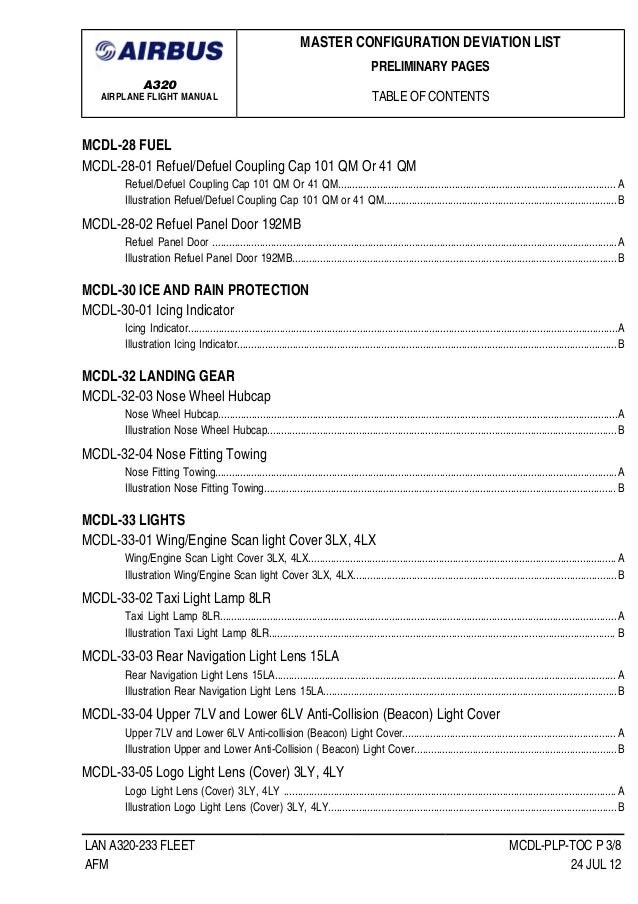 13 master configuration deviation list a-320
