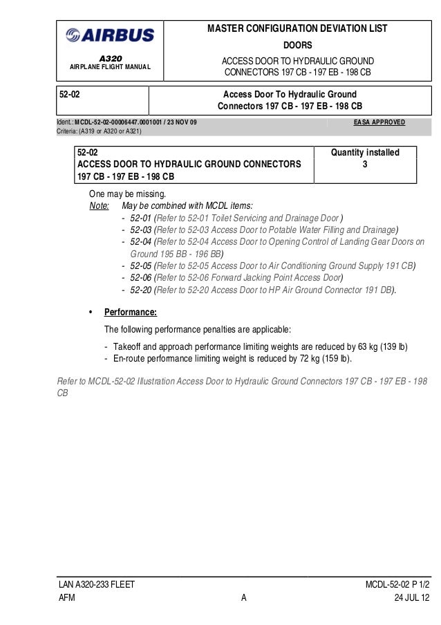 13 master configuration deviation list a-320