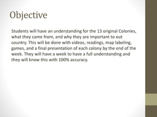 13 original colonies unit plan pp | PPT