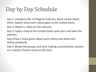 13 original colonies unit plan pp | PPT