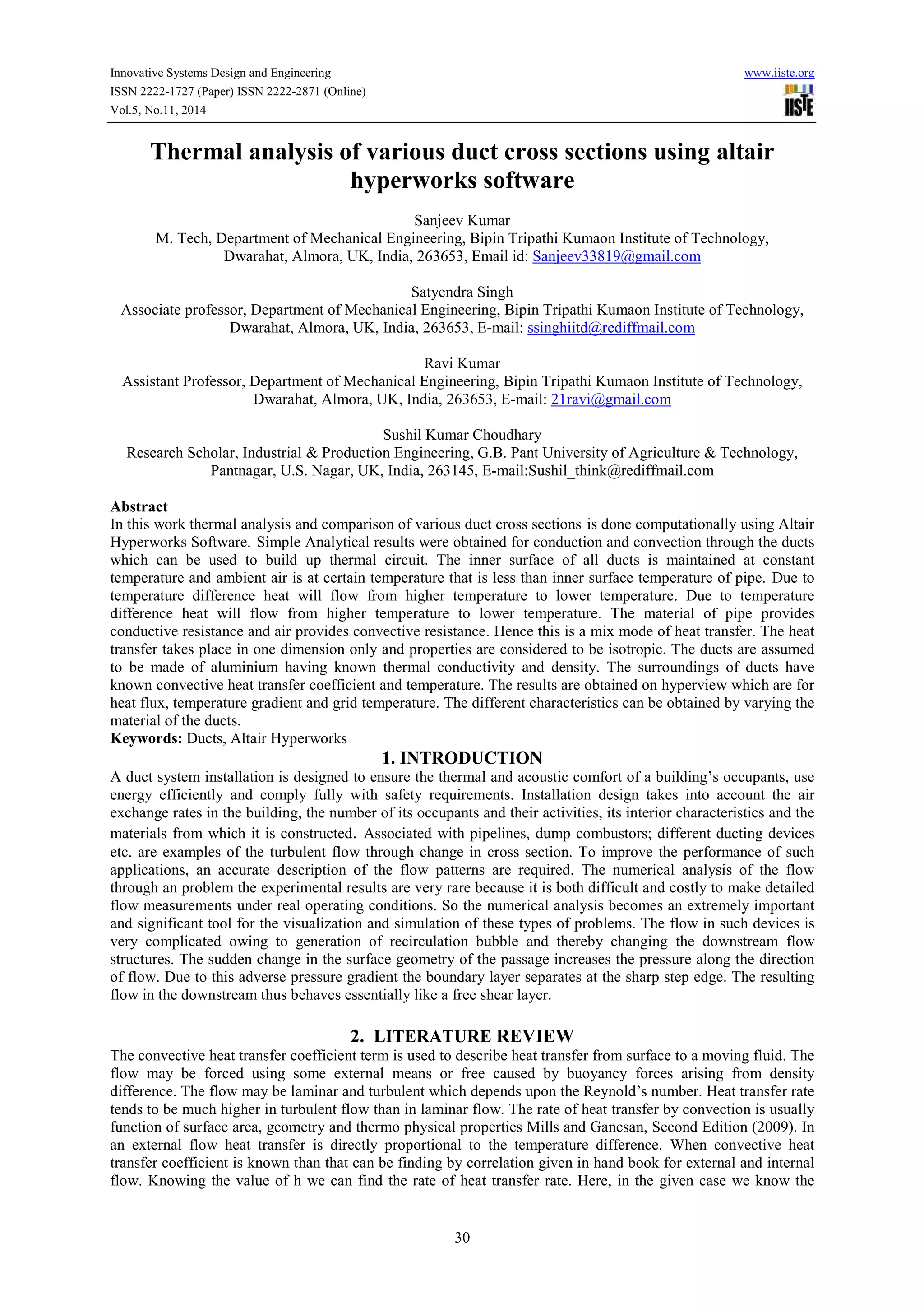 Thermal analysis of various duct cross sections using altair hyperworks ...