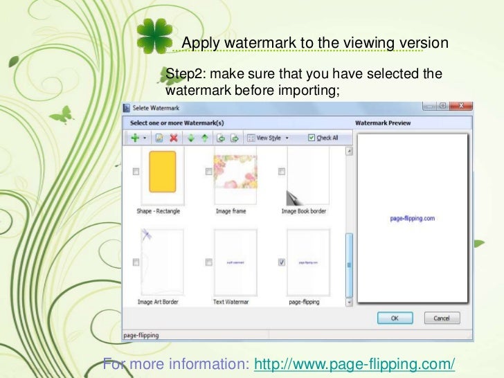 Two ways to apply watermark to page flipping book