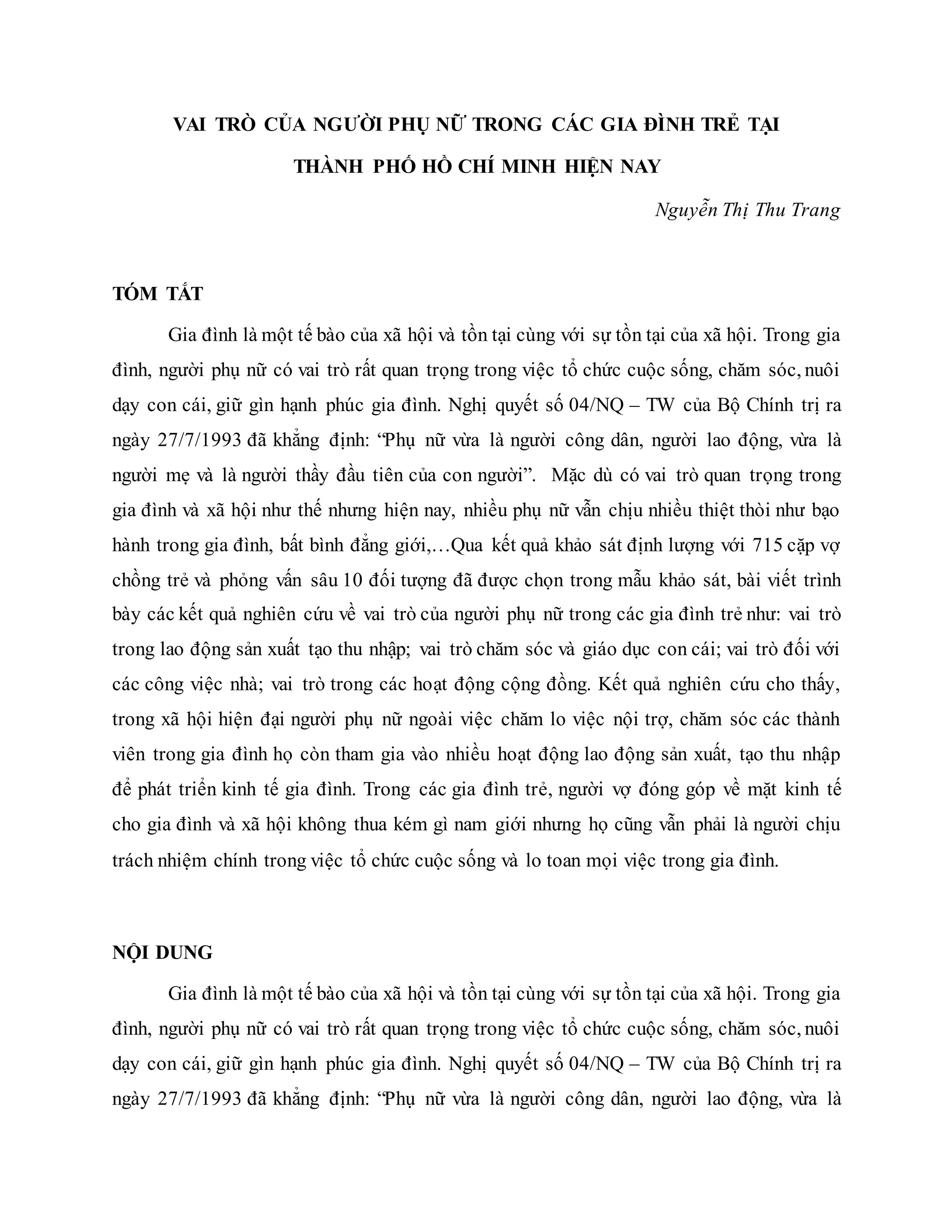 13 vai tro pn trong gia dinh tre - ng thi thu trang | PDF