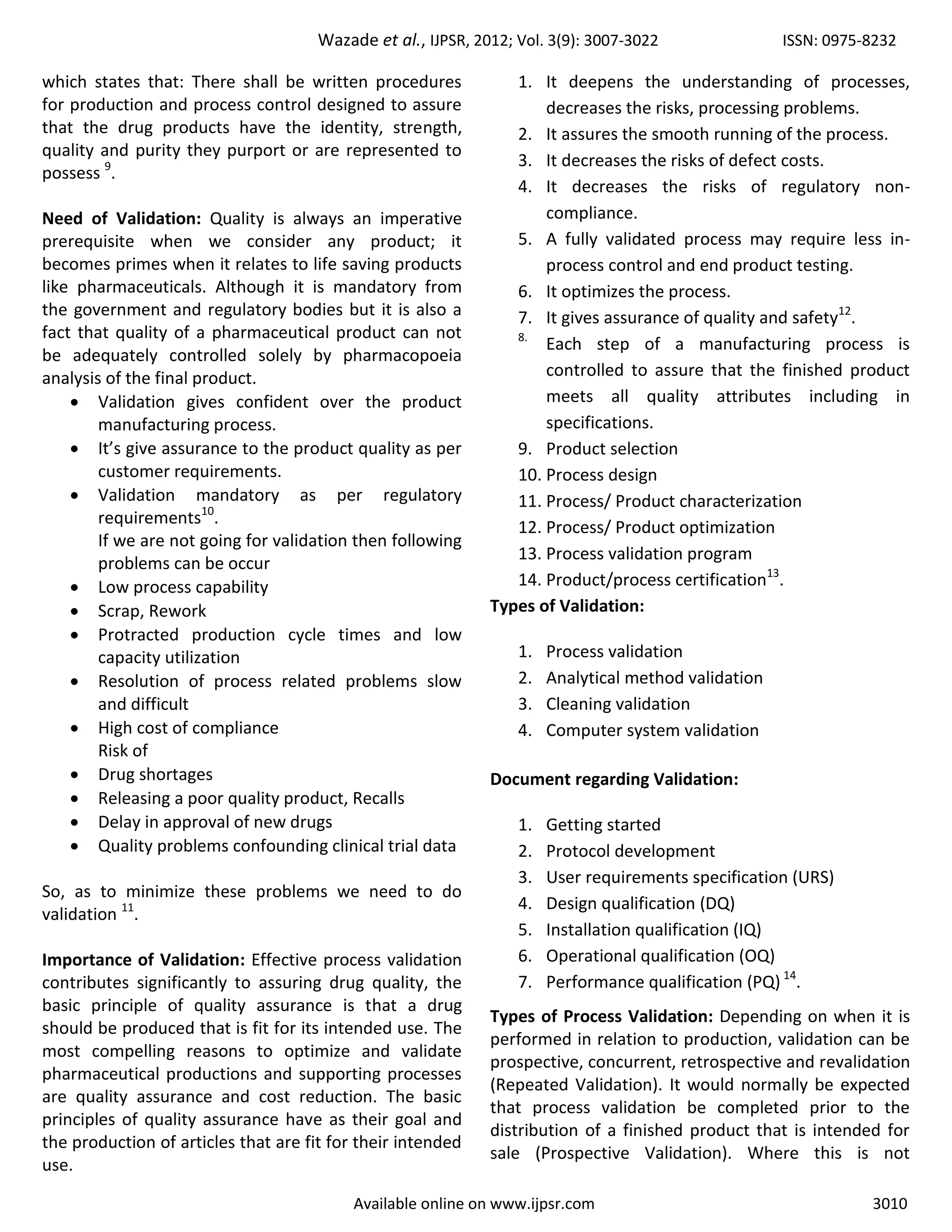 AN OVERVIEW OF PHARMACEUTICAL PROCESS VALIDATION AND PROCESS CONTROL VARIABLES OF TABLETS ...