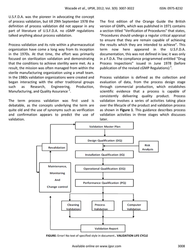 AN OVERVIEW OF PHARMACEUTICAL PROCESS VALIDATION AND PROCESS CONTROL ...