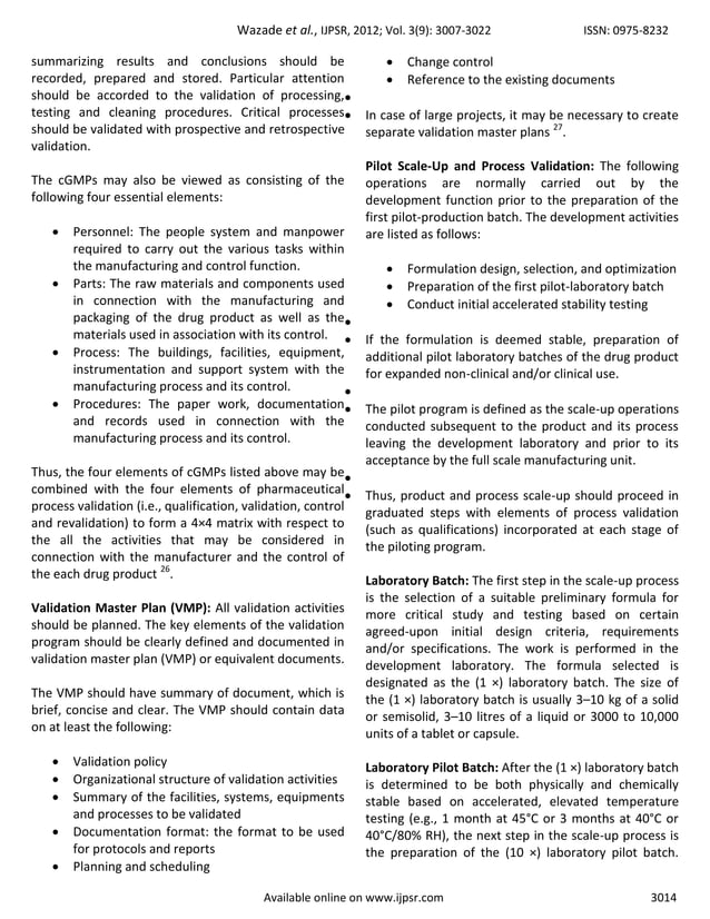AN OVERVIEW OF PHARMACEUTICAL PROCESS VALIDATION AND PROCESS CONTROL ...