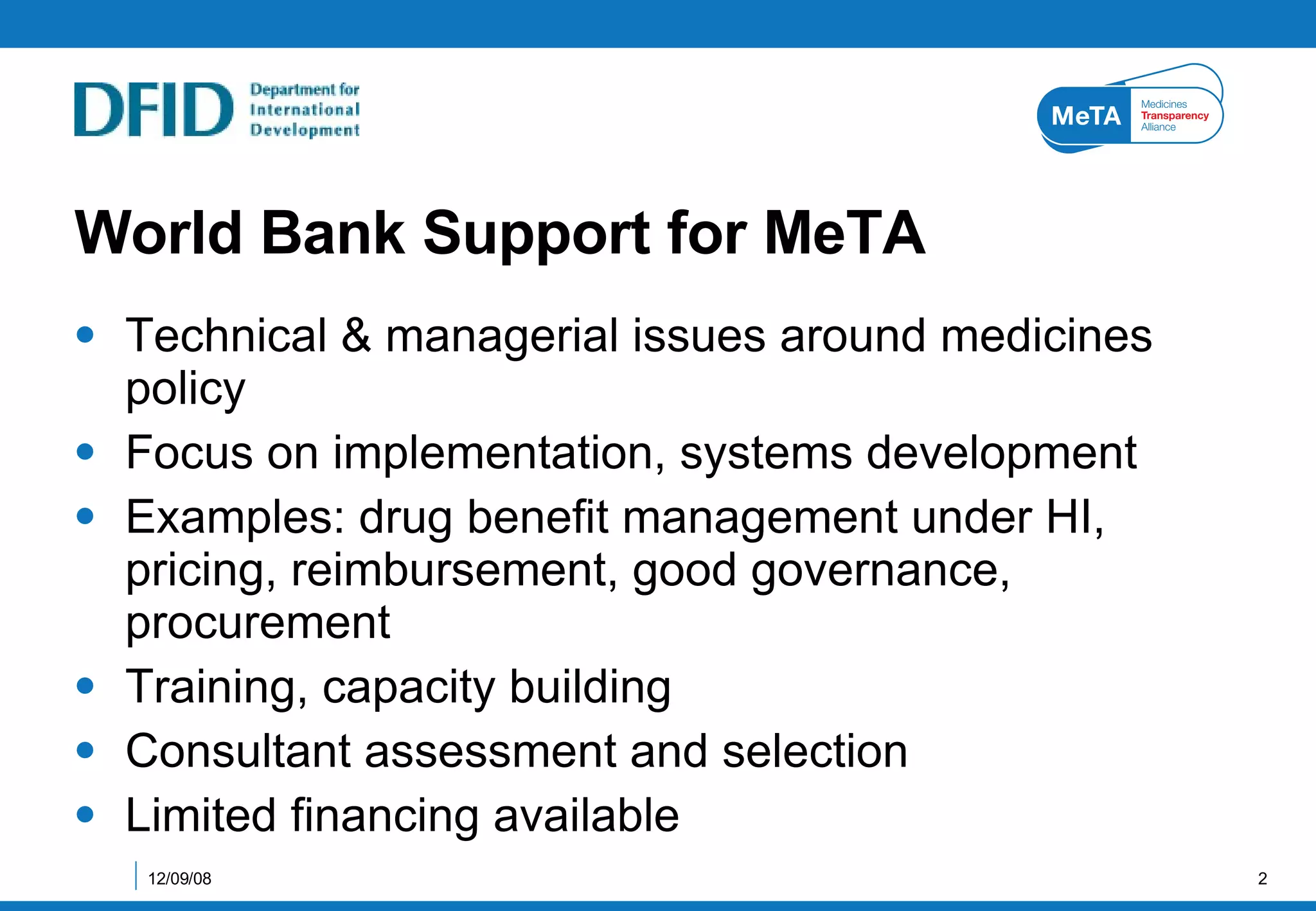 World Bank Support For MeTA | PPT
