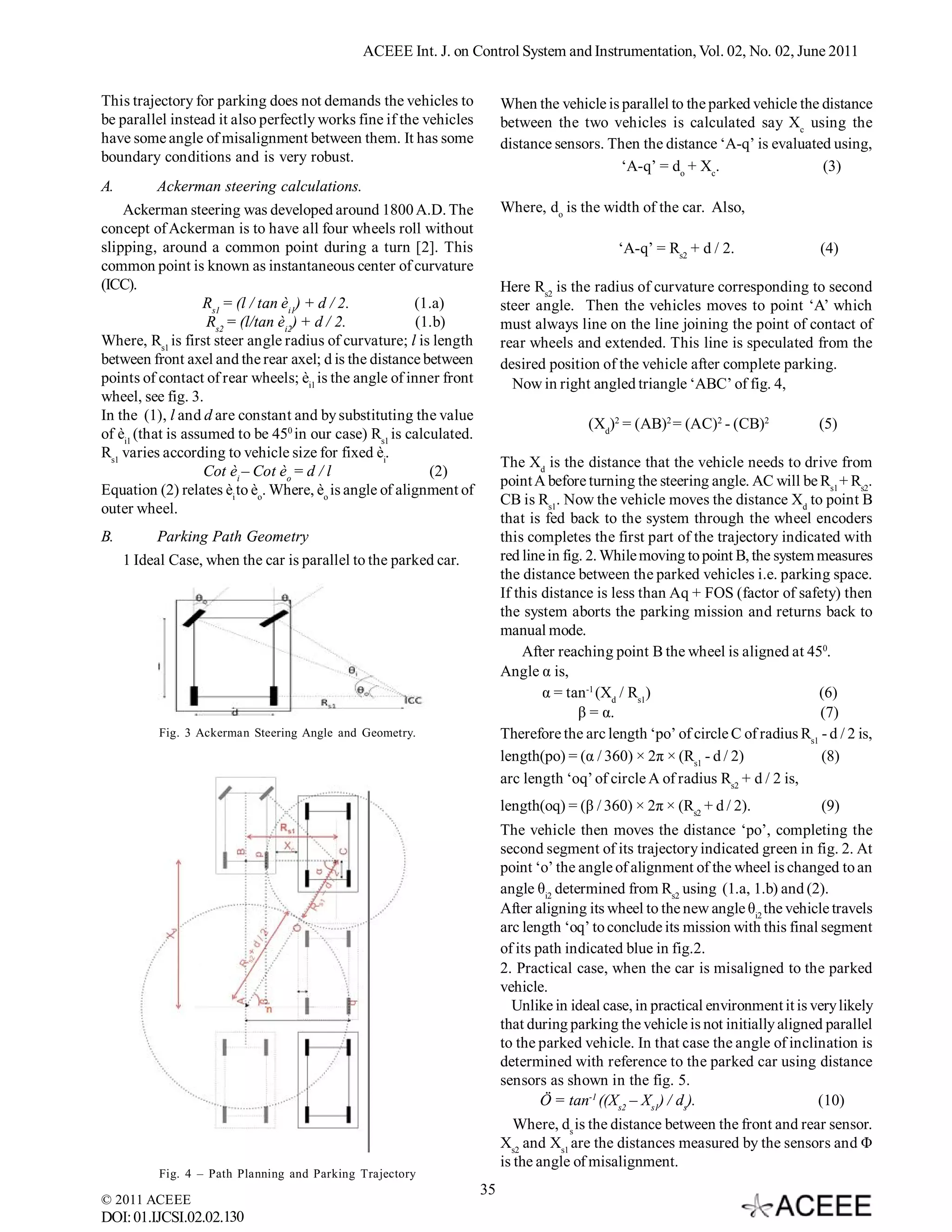 Autonomous Parallel Parking Methodology for Ackerman Configured Vehicles | PDF