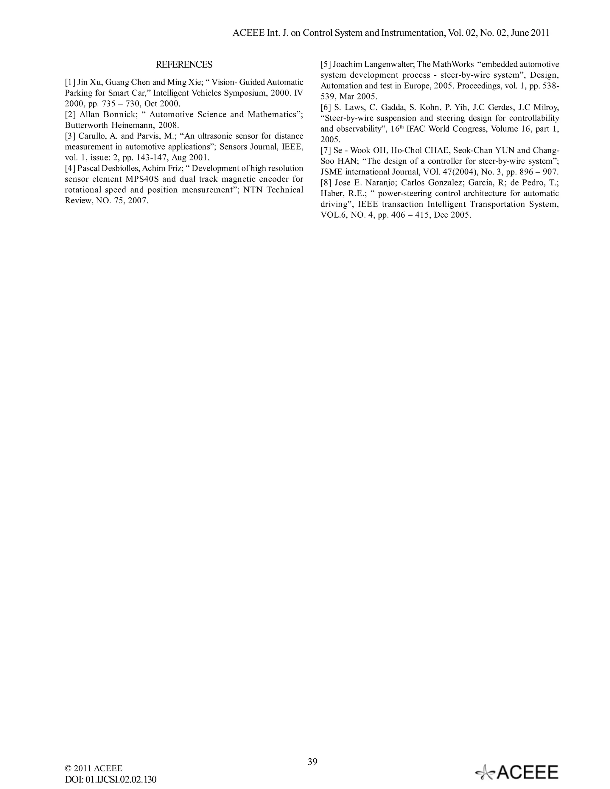 Autonomous Parallel Parking Methodology for Ackerman Configured ...