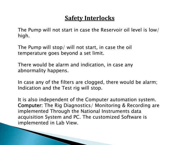 Test Rig for 130LPM Pump of LCA- Neometrix | PPT