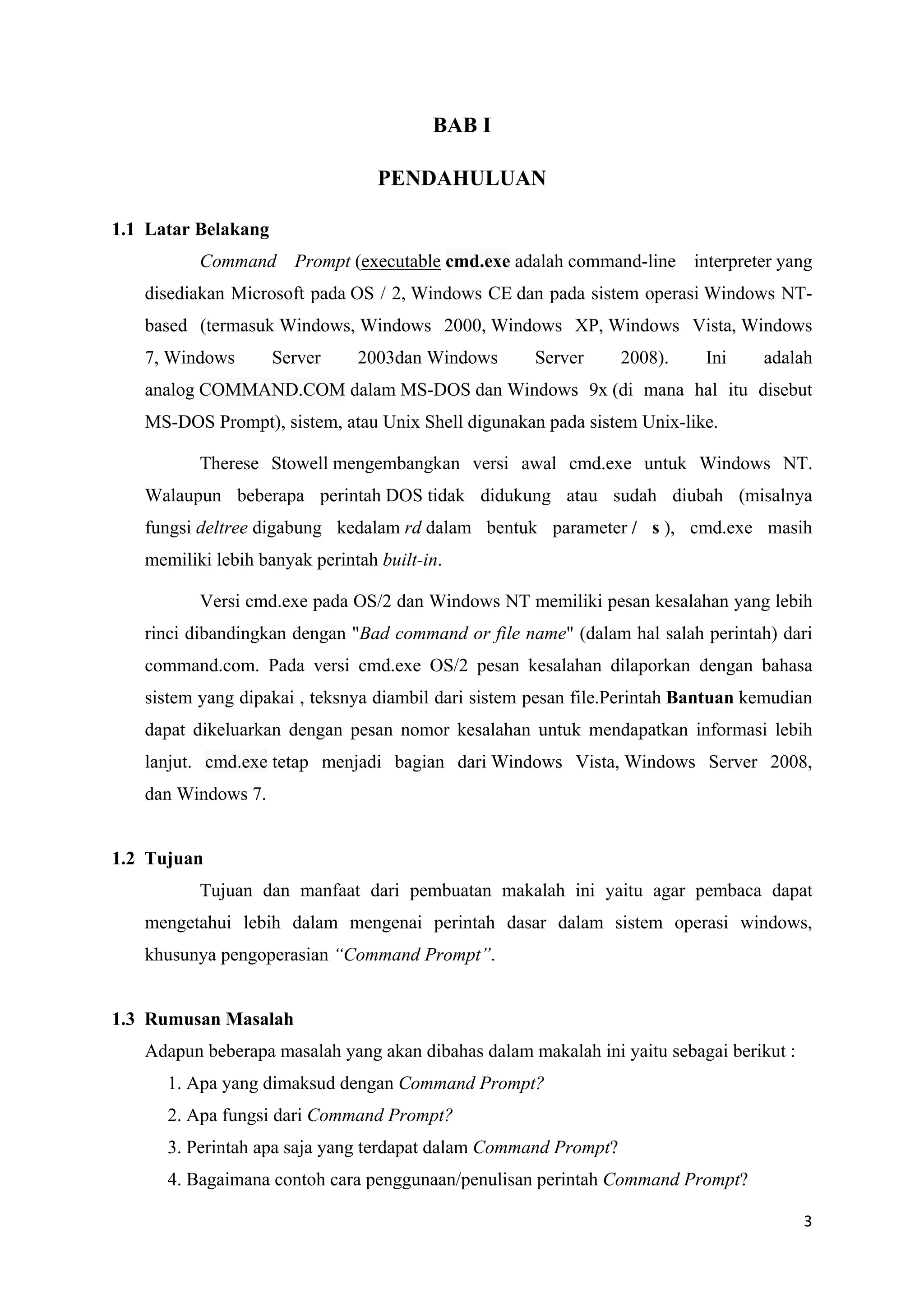 makalah perintah dasar windows (command prompt) | PDF