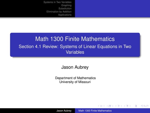 Math 1300: Section 4-1 Review: Systems of Linear Equations in Two Variables | PDF | Physics ...