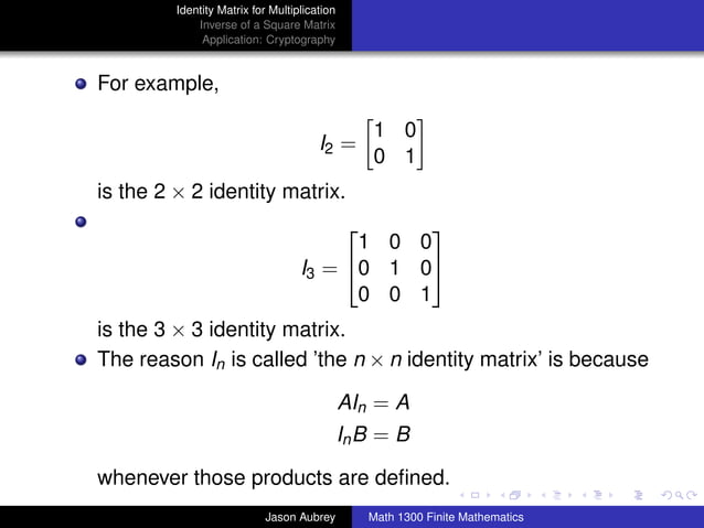 Math 1300: Section 4-5 Inverse of a Square Matrix | PPT