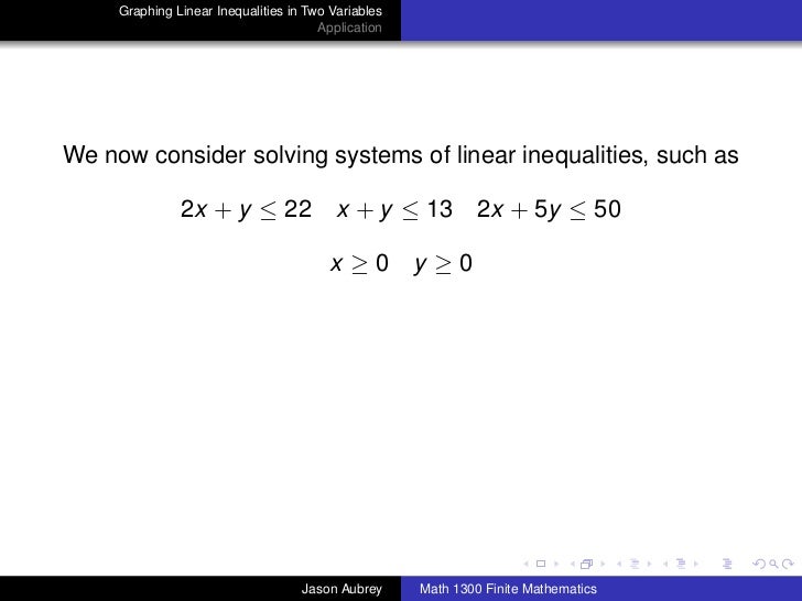 Math 1300: Section 5-2 Systems of Inequalities in two variables