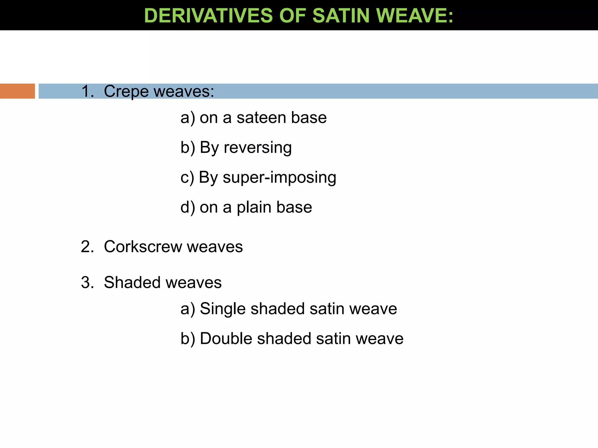 Satin Weave & it’s derivatives by: Khodadad Ibrahim Anik | PPTX
