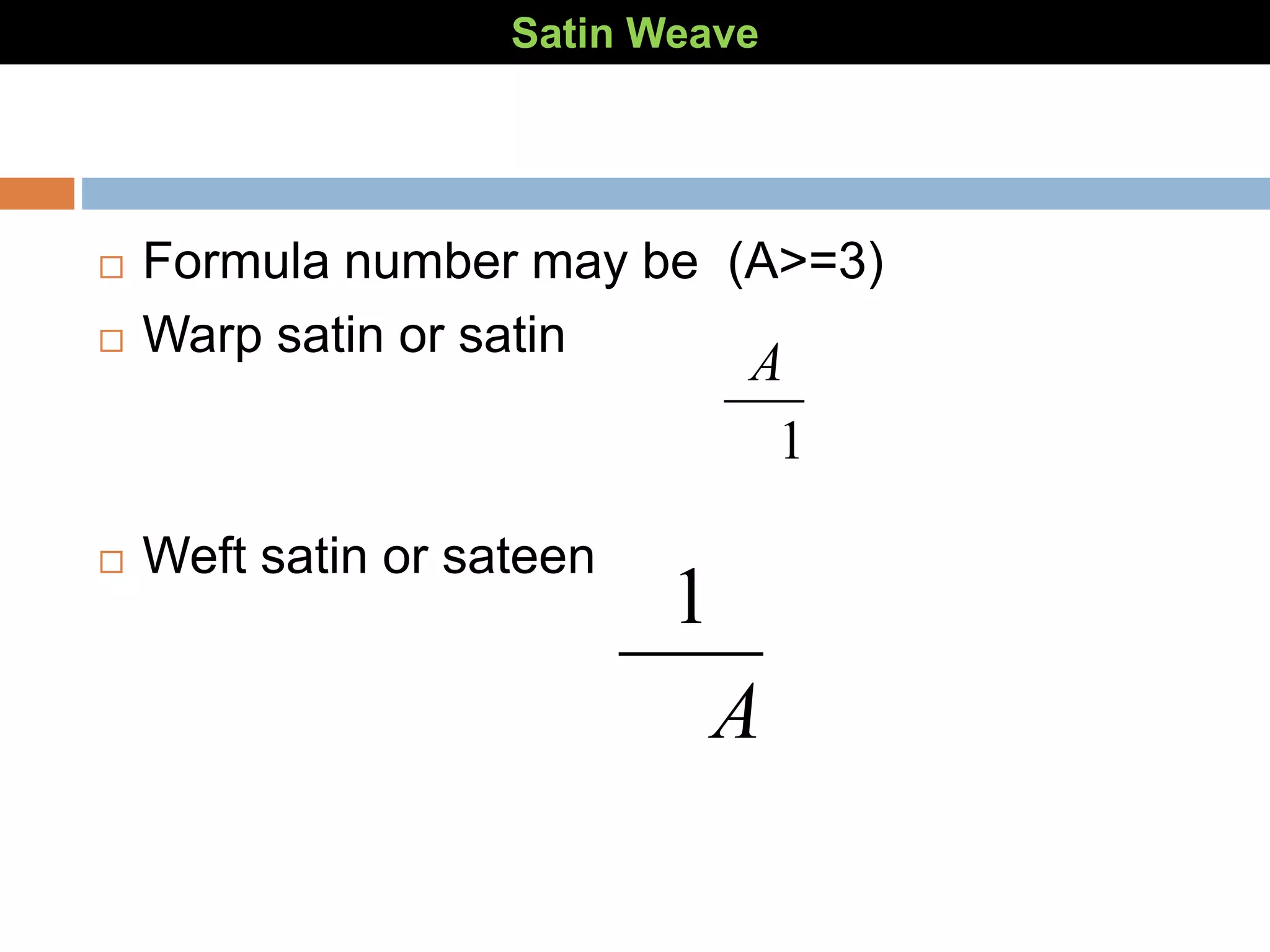 Satin Weave & it’s derivatives by: Khodadad Ibrahim Anik | PPTX