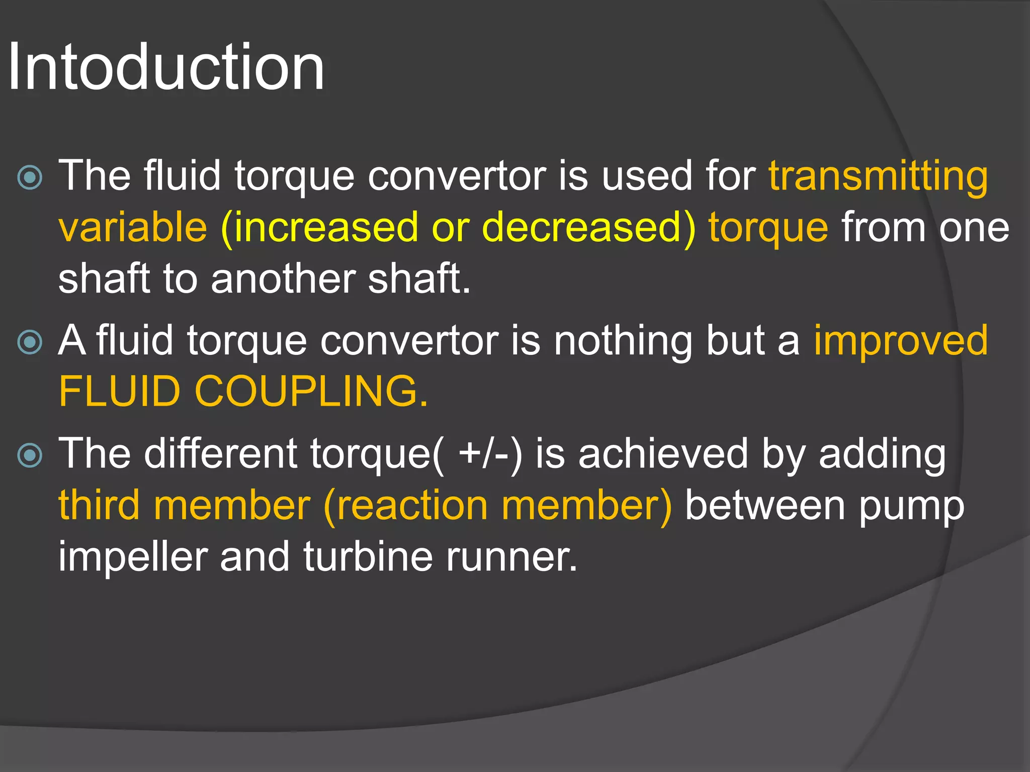Hydraulic Machines Fluid coupling, Fluid torque converter | PPTX