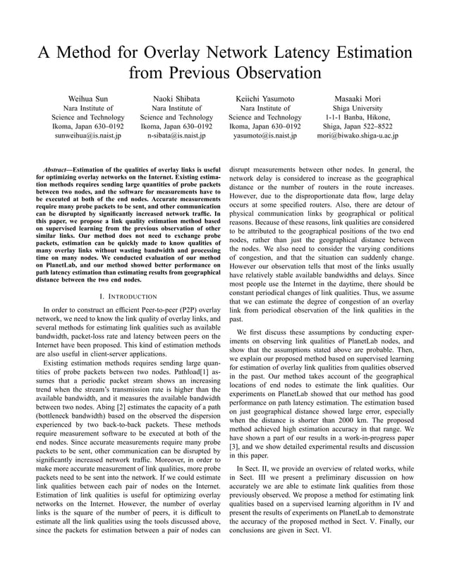 Paper A Method For Overlay Network Latency Estimation From Previous