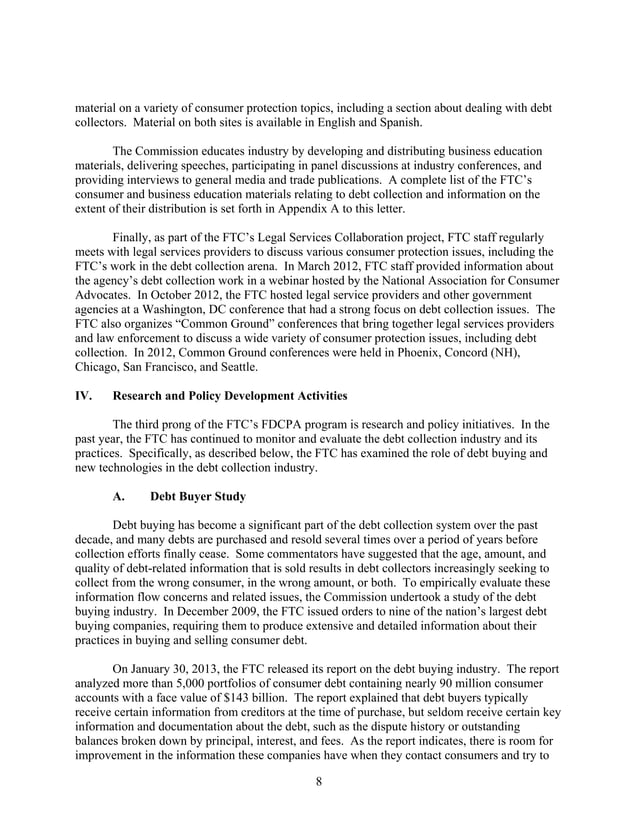 FTC Fair Debt Collection Practices Act Report to the CFPB (Feb. 2013) | PDF