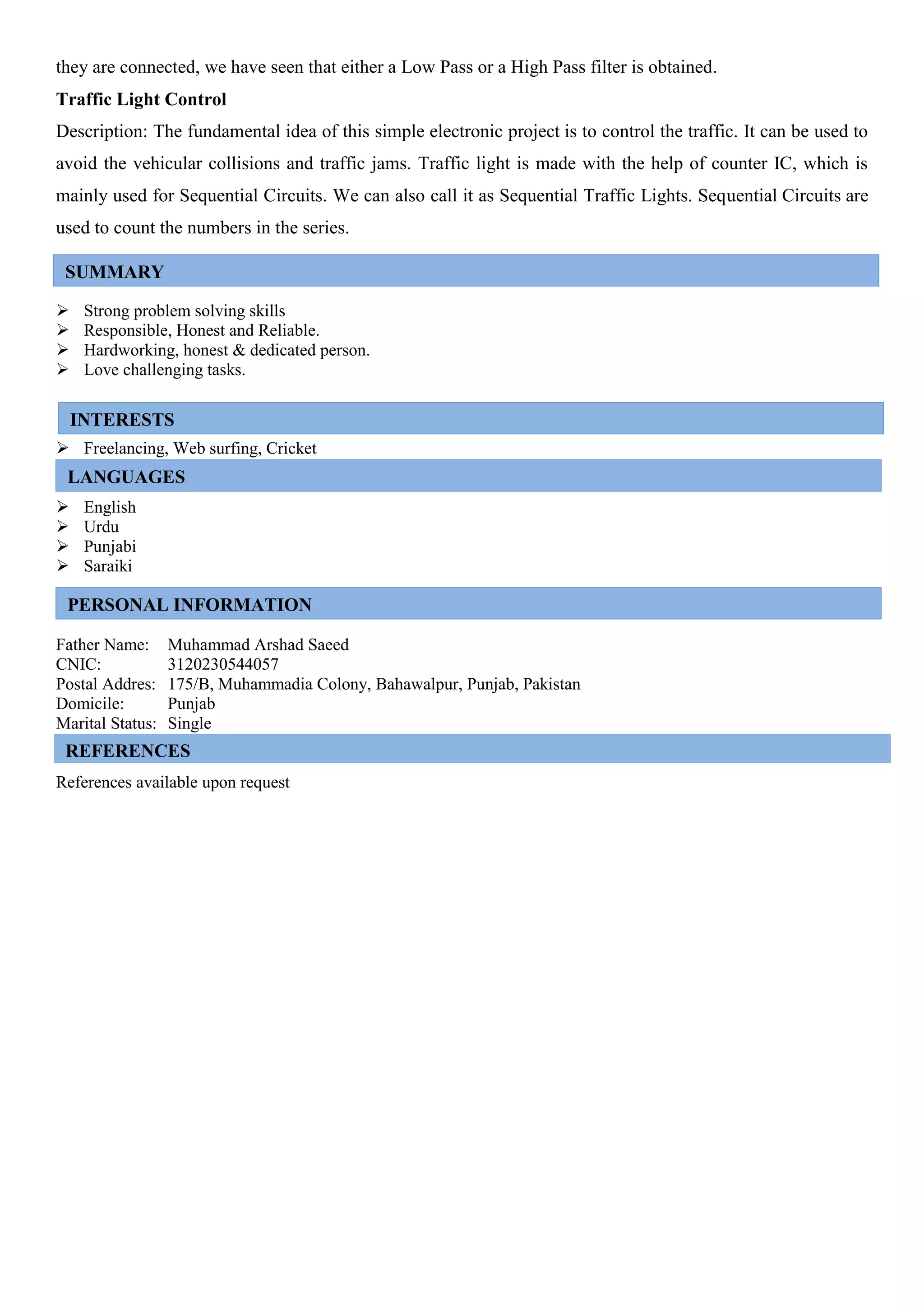 Engr.Hamza Arshad CV | PDF