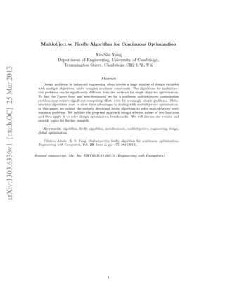 Multiobjective Firefly Algorithm for Continuous Optimization | PDF