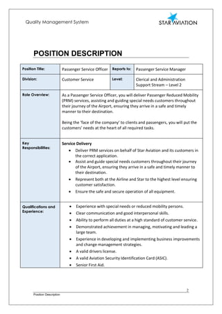 Position Description - Passenger Service Agent | PDF
