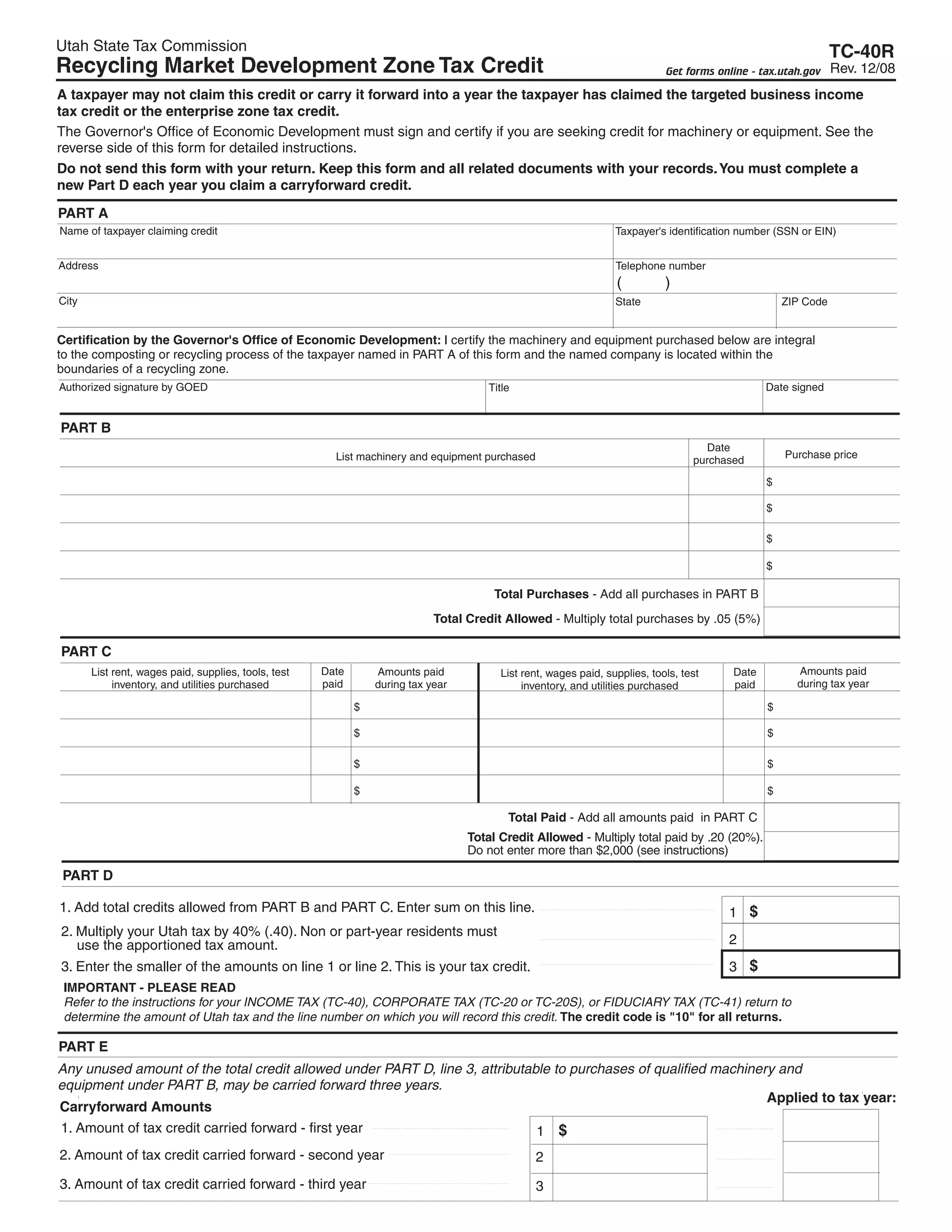tax.utah.gov forms current tc tc-40r | PDF
