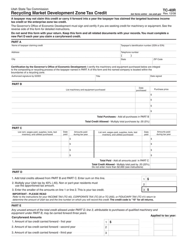 tax.utah.gov forms current tc tc-40r | PDF
