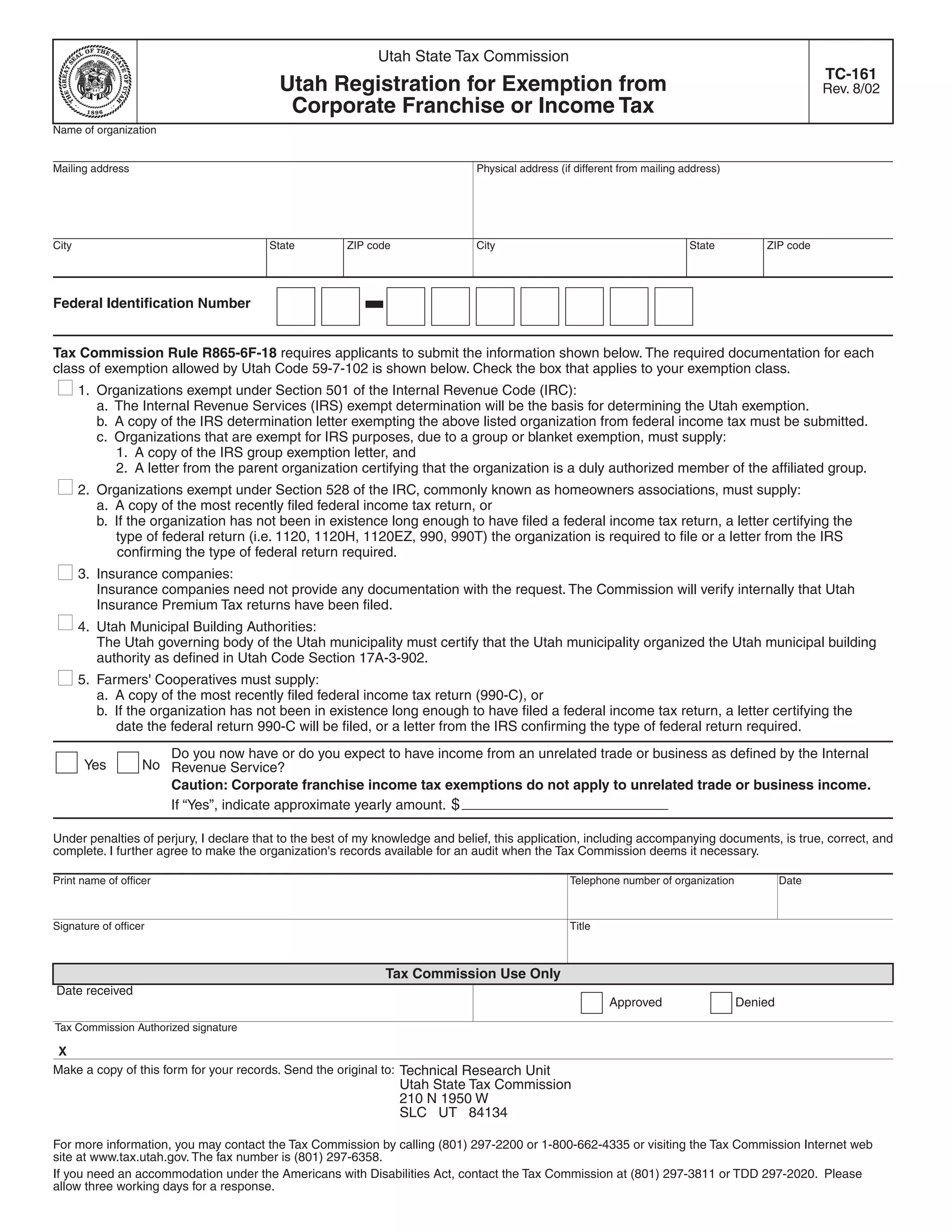 tax.utah.gov forms current tc tc-161 | PDF