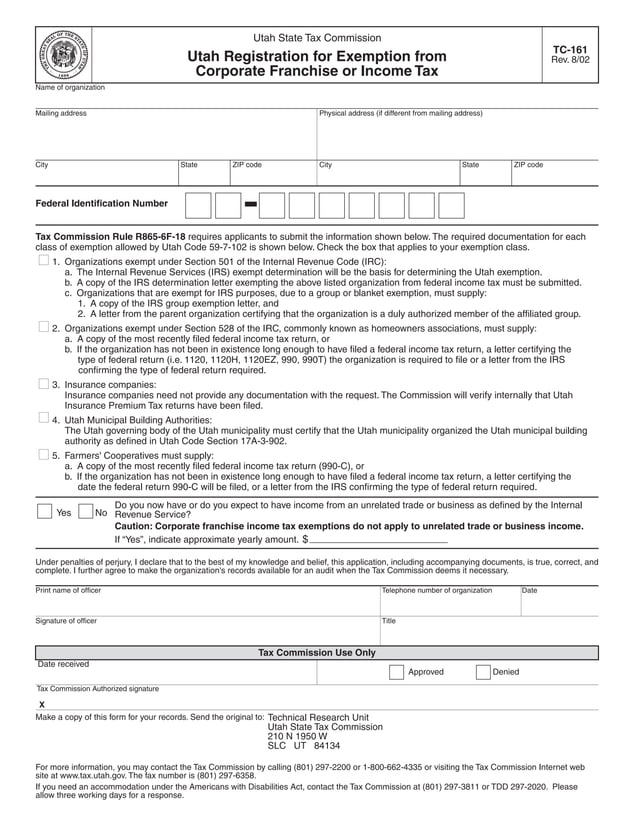 tax.utah.gov forms current tc tc-161 | PDF