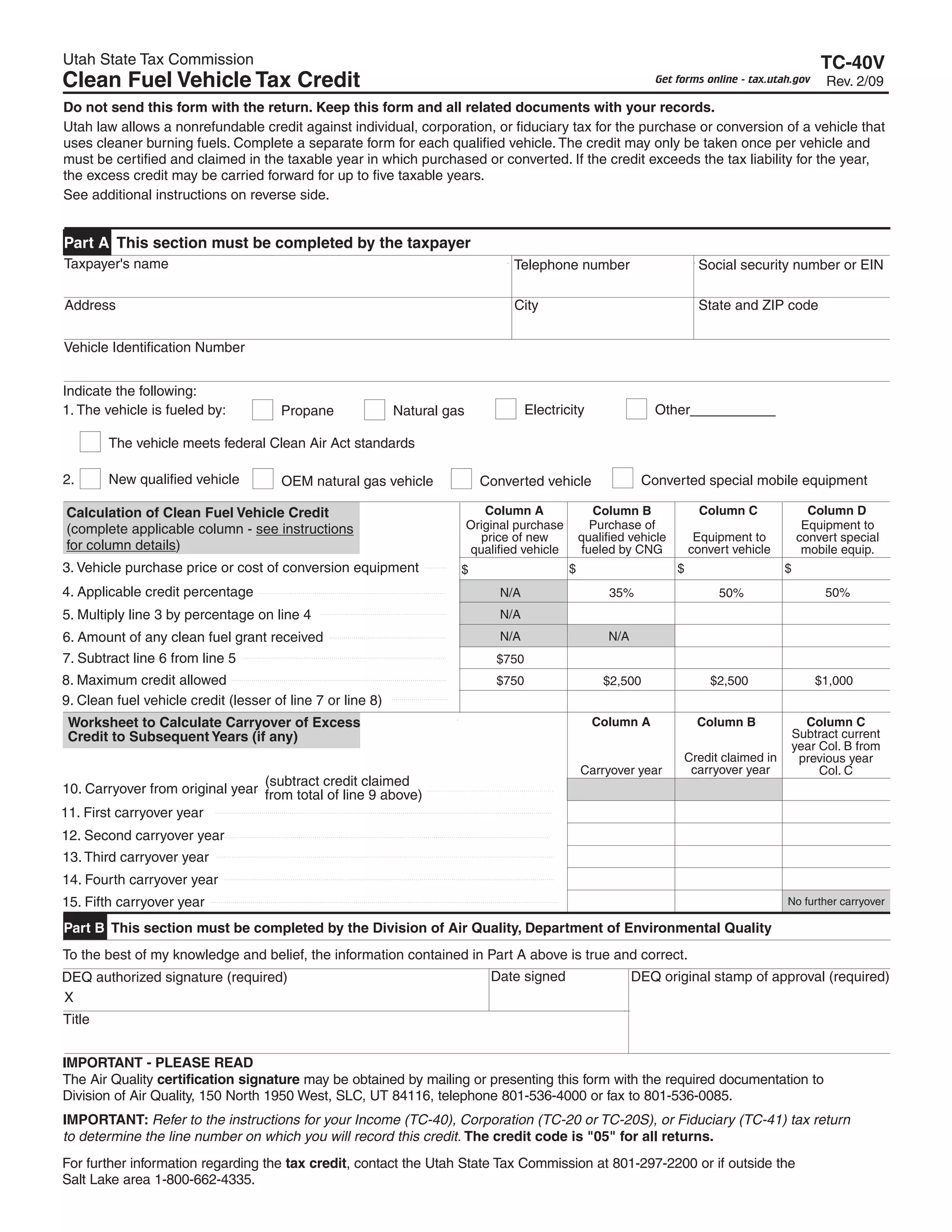 tax.utah.gov forms current tc tc-40v-2009 | PDF