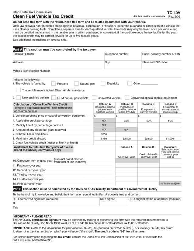 tax.utah.gov forms current tc tc-40v-2009 | PDF