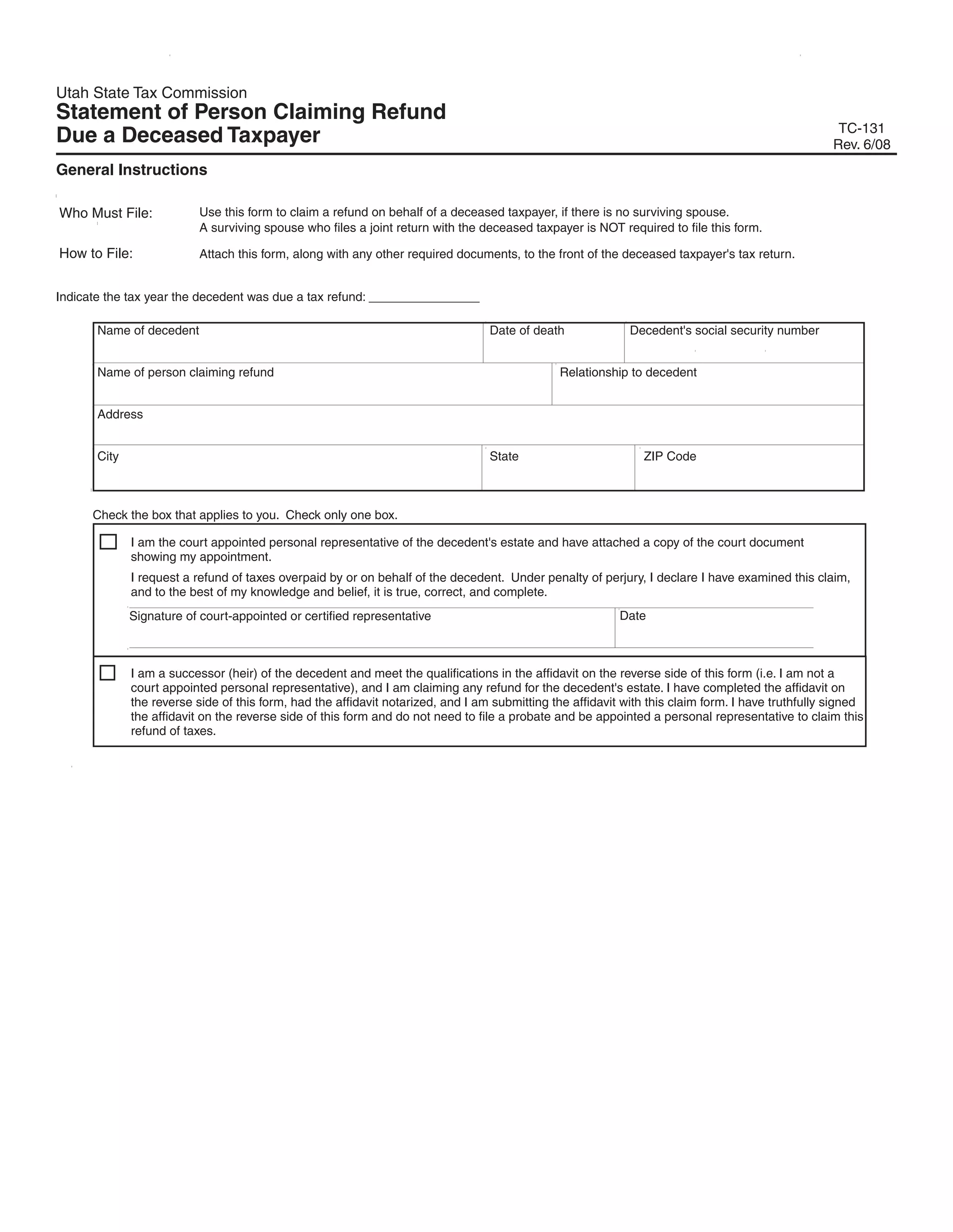 tax.utah.gov forms current tc tc-131 | PDF