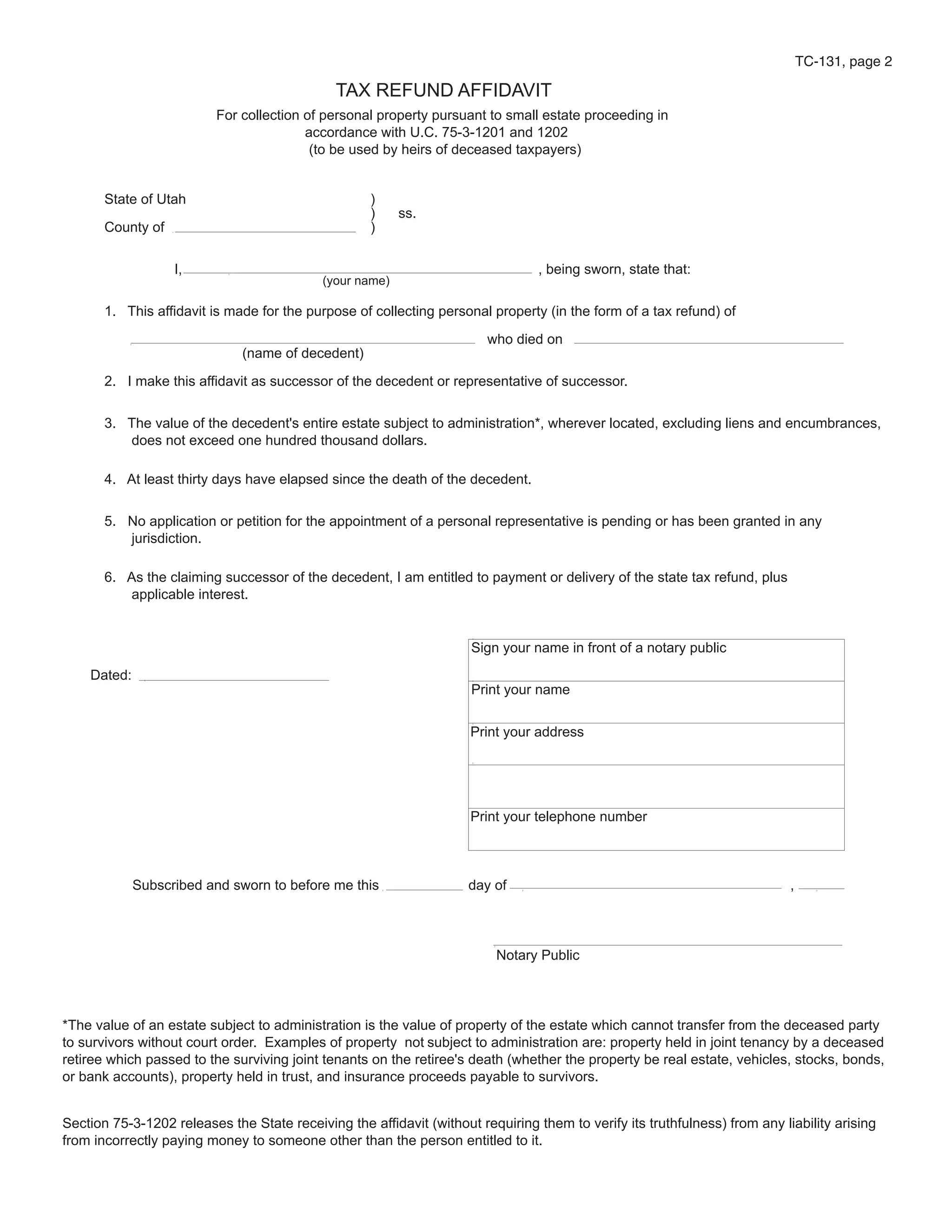 tax.utah.gov forms current tc tc-131 | PDF
