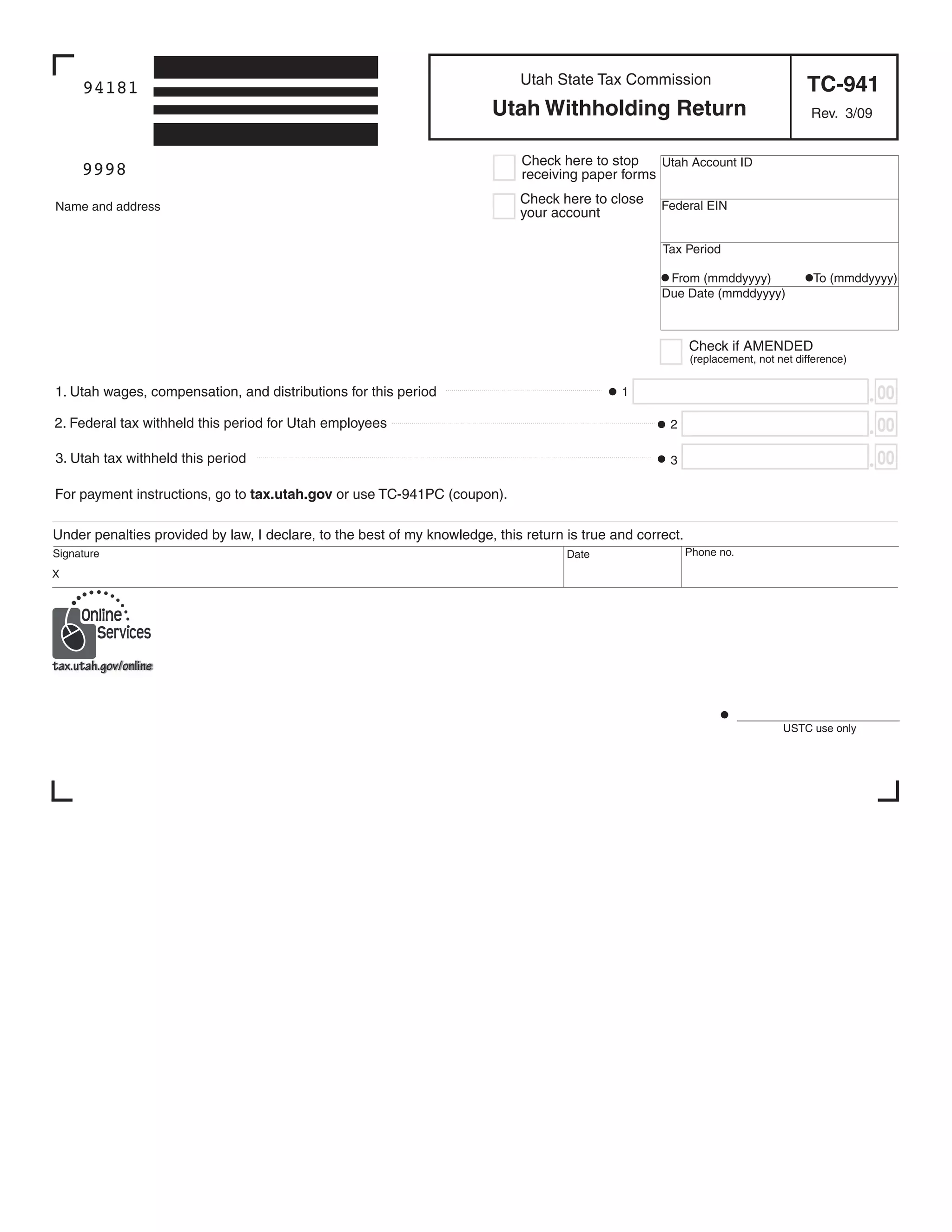 tax.utah.gov forms current tc tc-941 | PDF