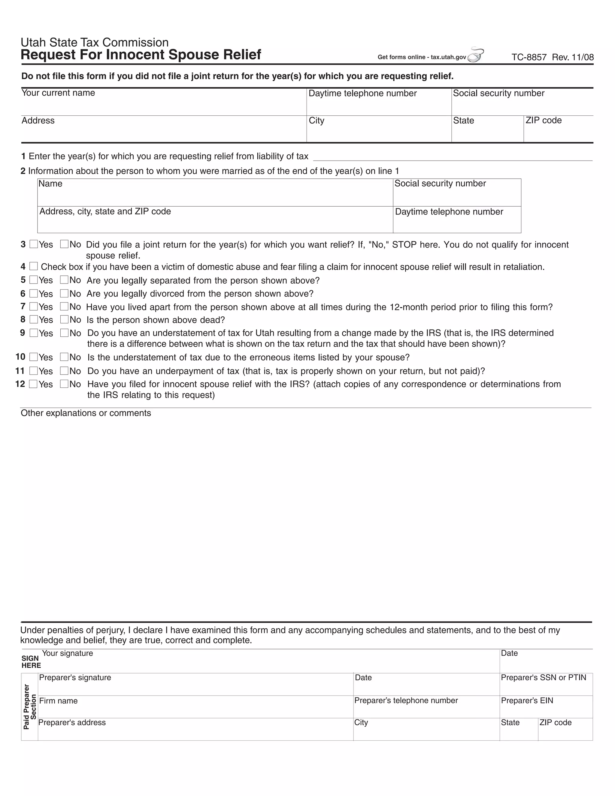 tax.utah.gov forms current tc tc-8857 | PDF