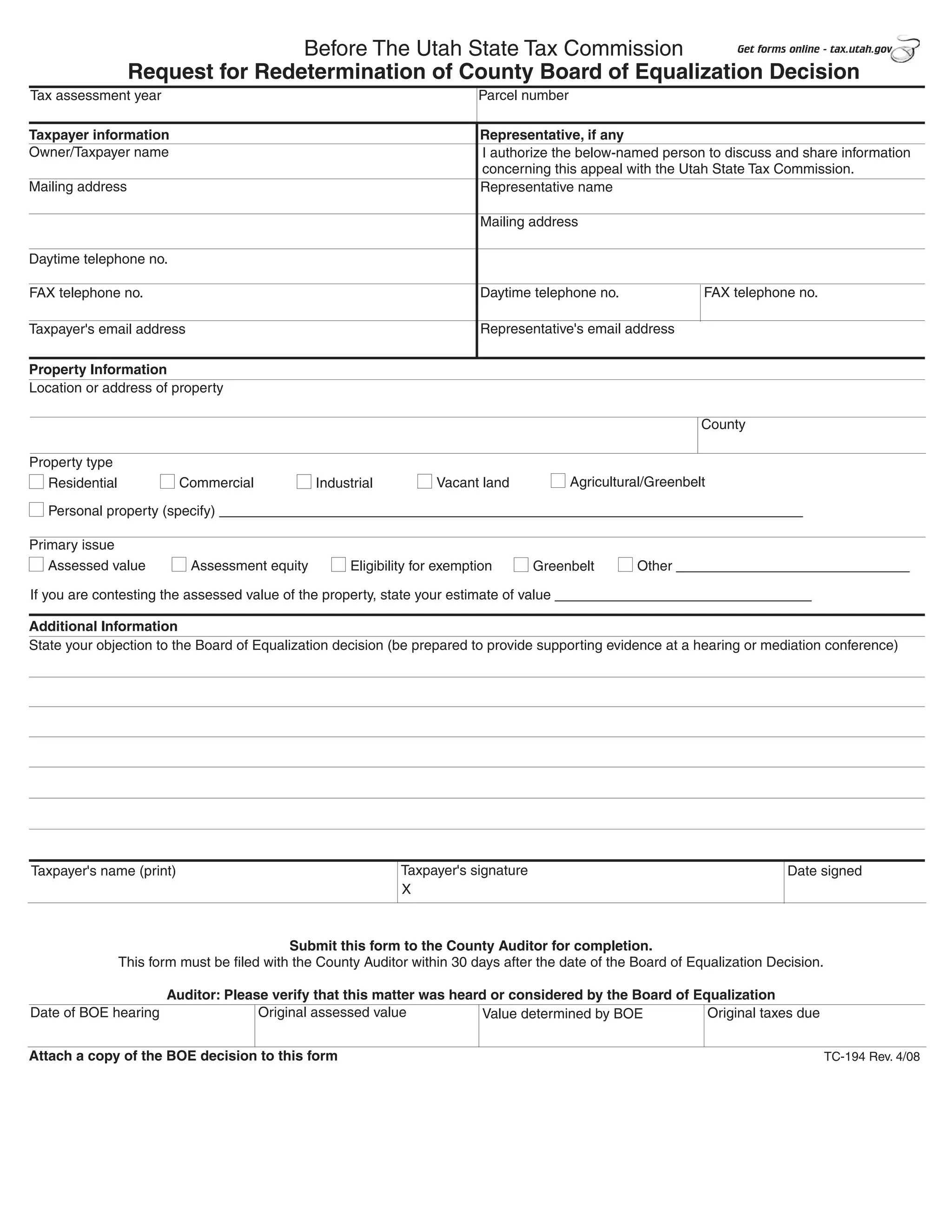 tax.utah.gov forms current tc tc-194 | PDF