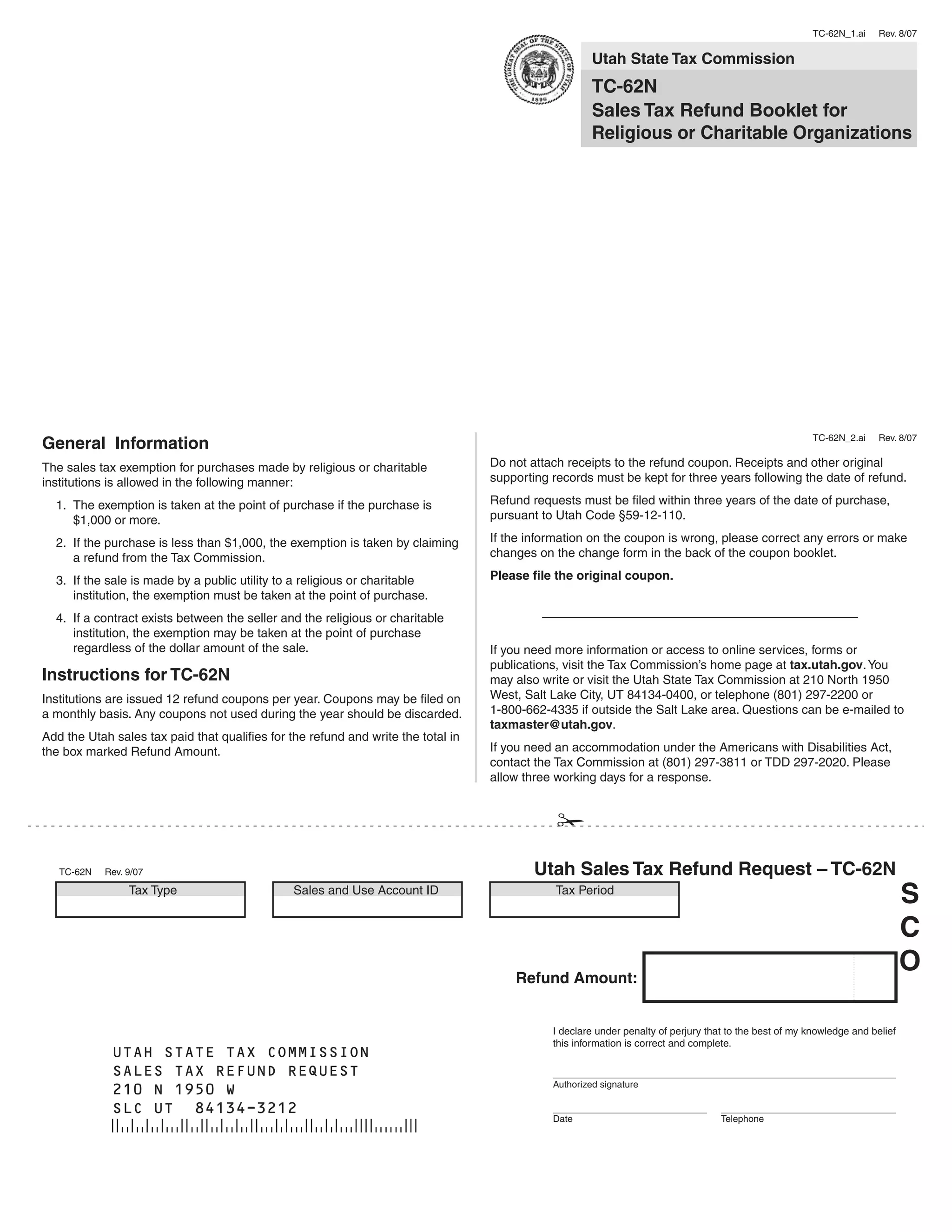 tax.utah.gov forms current tc tc-62n | PDF