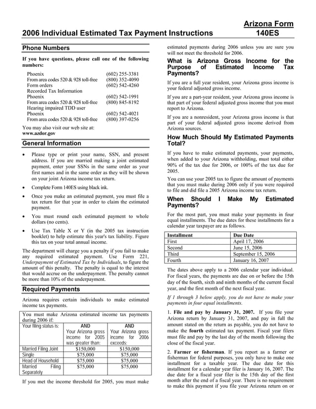 azdor.gov Forms .. ADOR Forms 140ES%20instructions | PDF