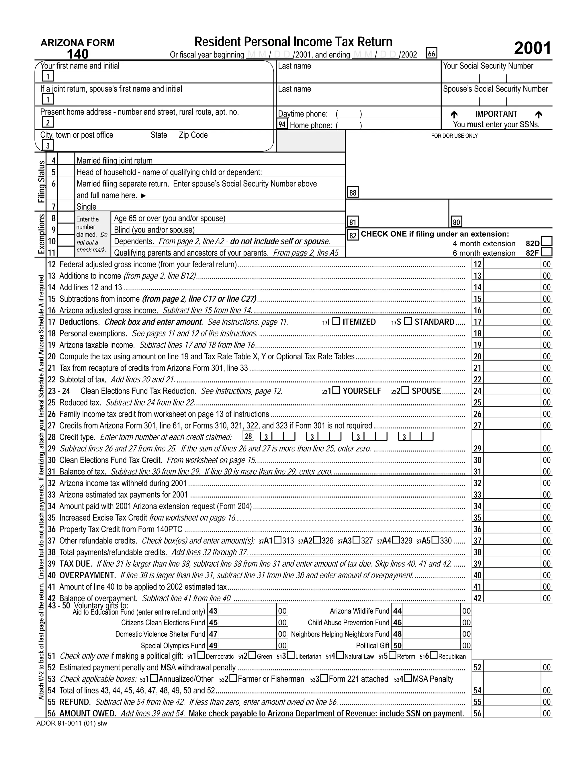 azdor.gov Forms 140f | PDF