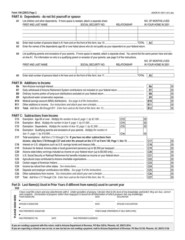 azdor.gov Forms 140f | PDF