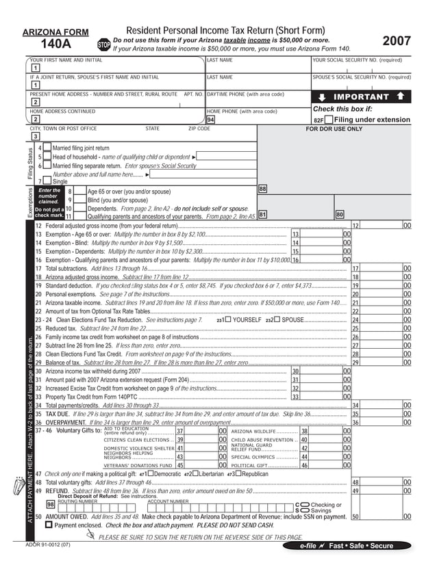 azdor.gov Forms 140A | PDF