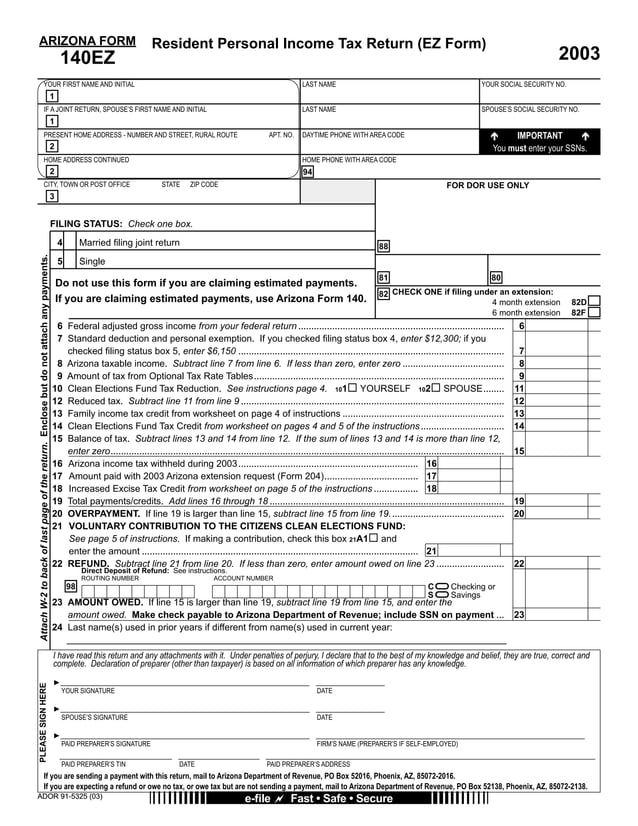 azdor.gov Forms 140EZf | PDF