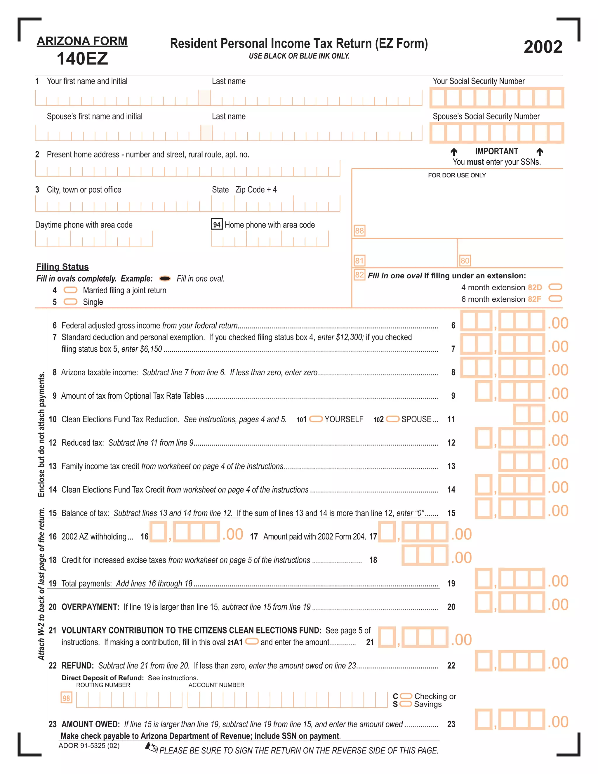 azdor.gov Forms 140EZf | PDF