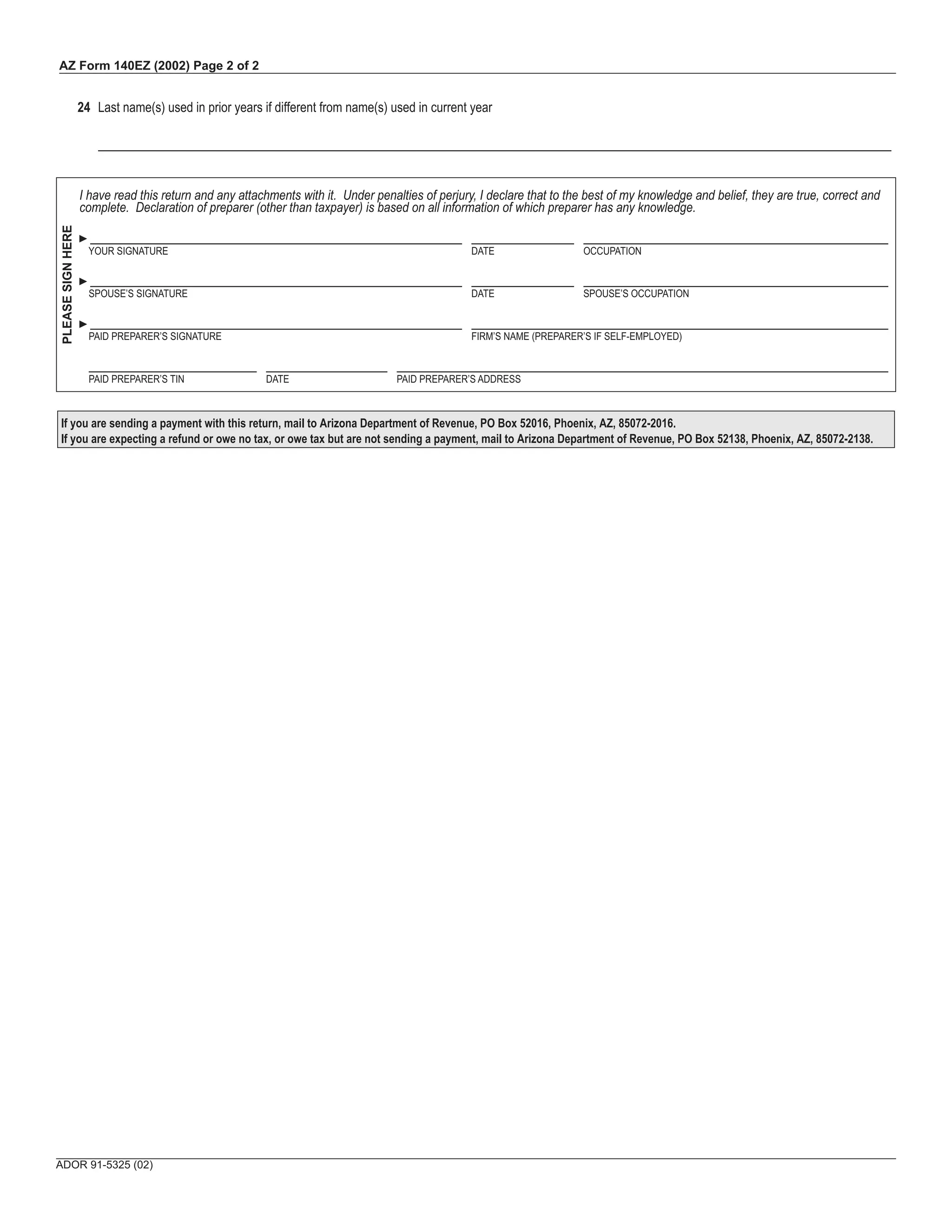 azdor.gov Forms 140EZf | PDF