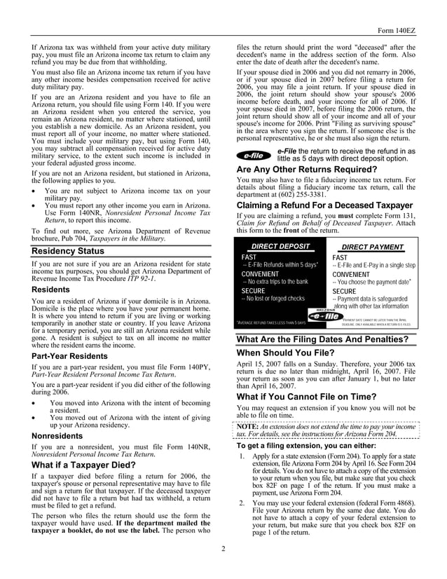 azdor.gov Forms 140EZ%20instructions | PDF