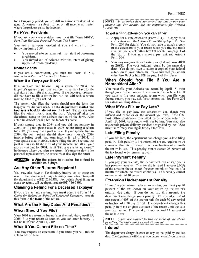 azdor.gov Forms instr%20140EZ | PDF