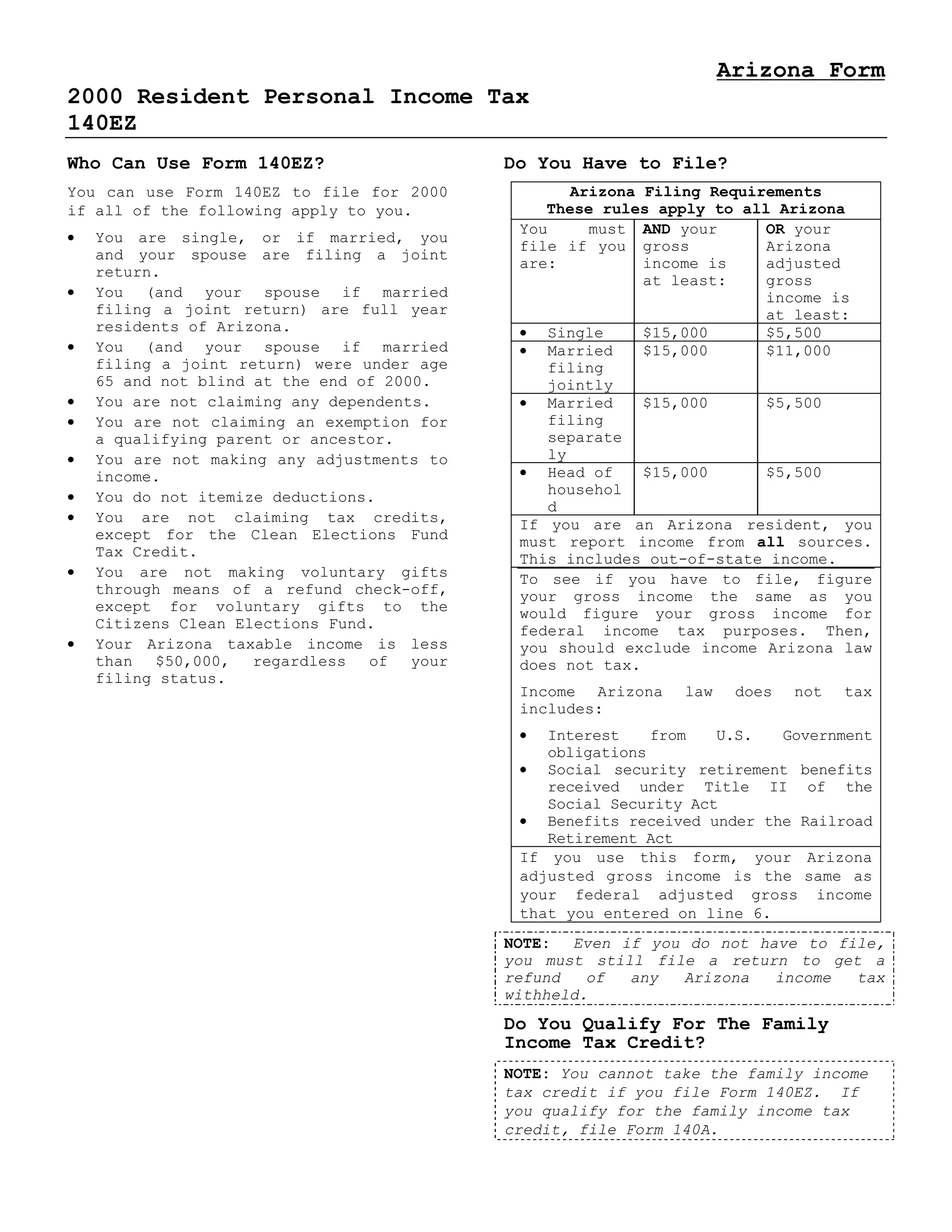 azdor.gov Forms 140ezi | PDF