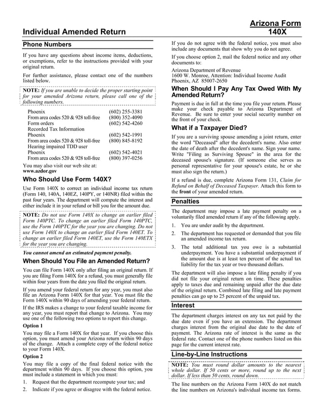 azdor.gov Forms 140X%20instructions | PDF