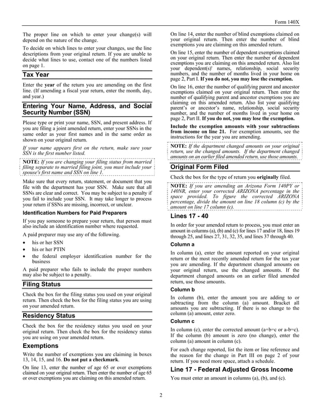 azdor.gov Forms 140X%20instructions | PDF